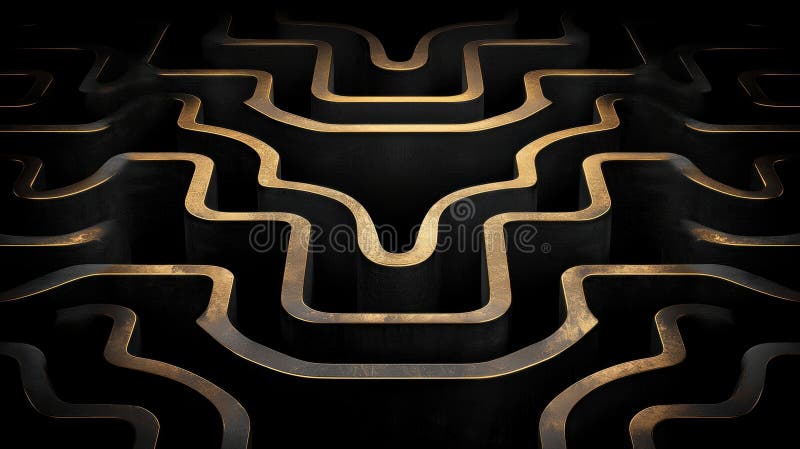 A Maze of Gold Lines on a Black Background. Stock Photo - Image of ...