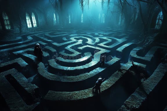 A Maze with a Group of People in it Stock Illustration - Illustration ...