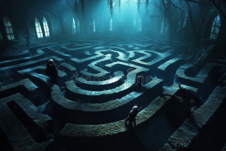 A Maze with a Group of People in it Stock Illustration - Illustration ...