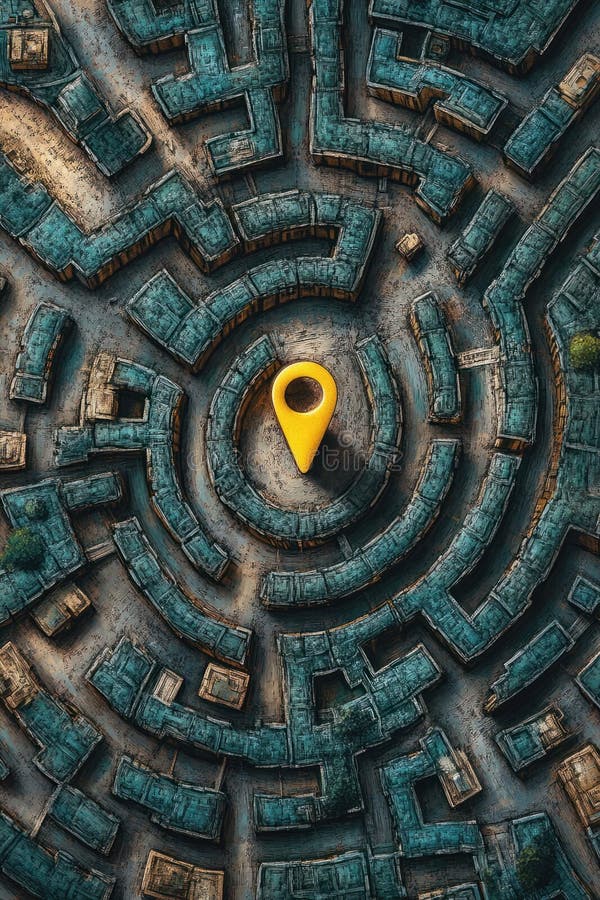 Maze Guidance, Aerial View of a Maze with a Yellow Location Pin ...