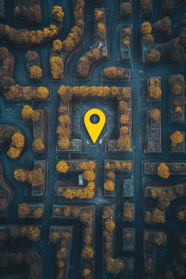Maze Guidance, Aerial View of a Maze with a Yellow Location Pin ...