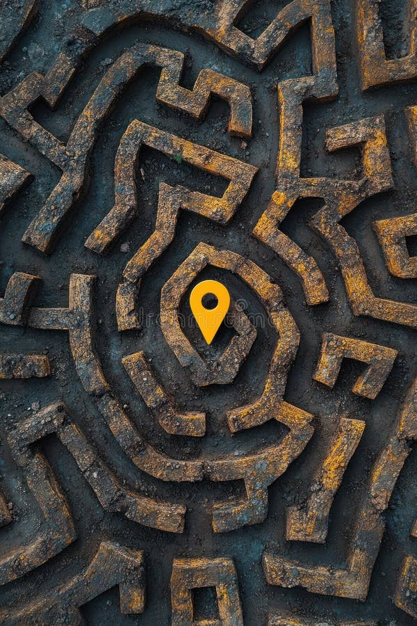 Maze Guidance, Aerial View of a Maze with a Yellow Location Pin ...