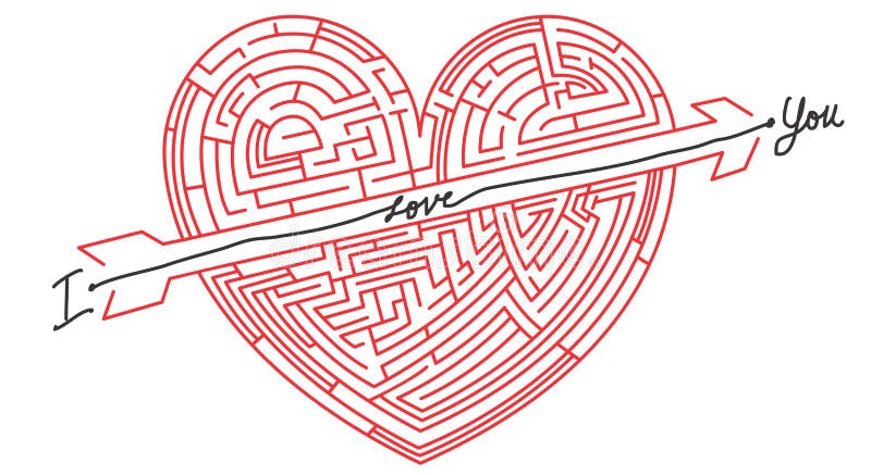Heart Shaped Labyrinth with Floral Elements Stock Vector - Illustration ...