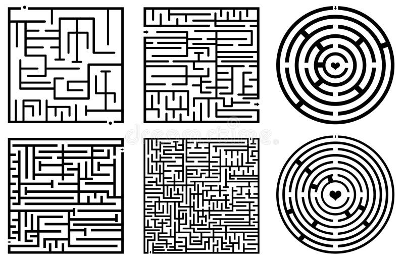 Four Maze Games with Answers Stock Vector - Illustration of easy, path ...