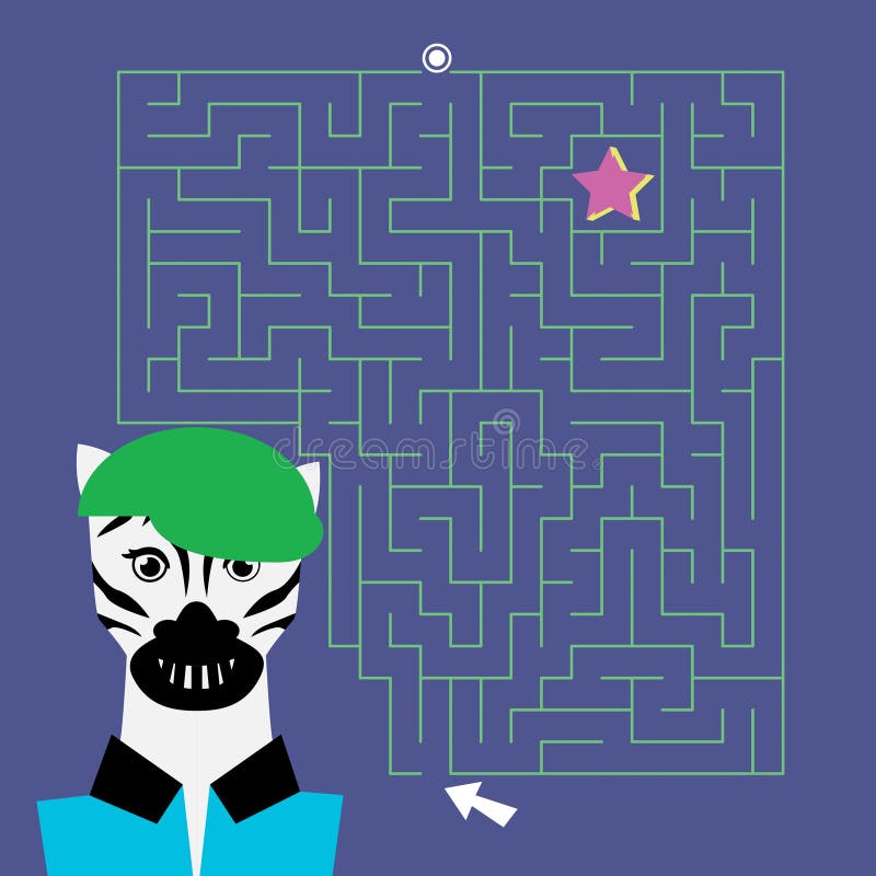 Maze Labyrinth Game Zebra Vector Illustration. Square Format Puzzle for ...