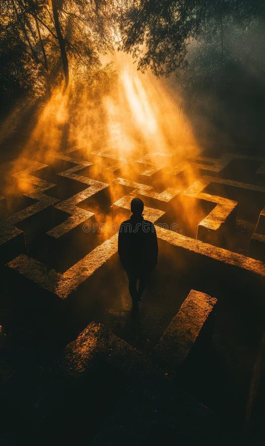 Maze of Life: an Individual Navigating a Labyrinth, Representing ...