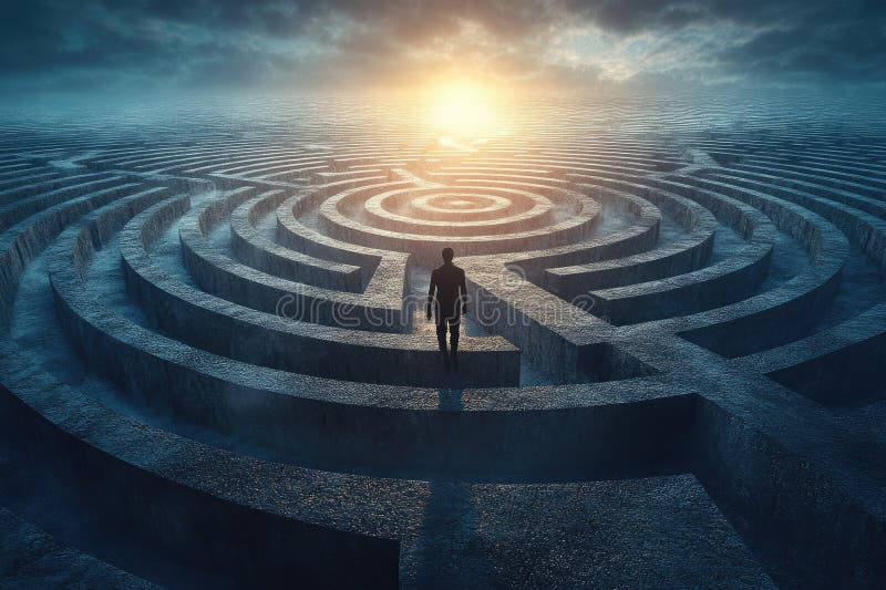 Maze of Life: an Individual Navigating a Labyrinth, Representing ...