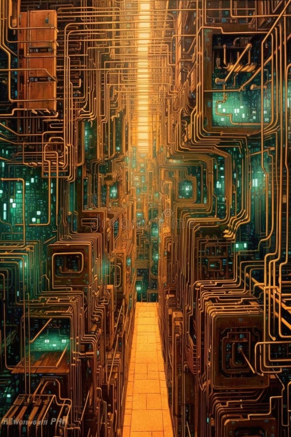 A Maze Made of Circuit Board Pathways Representing Data Processing Stock Illustration ...