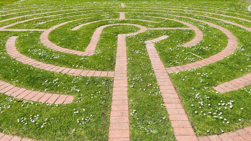 Maze Made of Grass and Bricks Landscape. Stock Photo - Image of ...