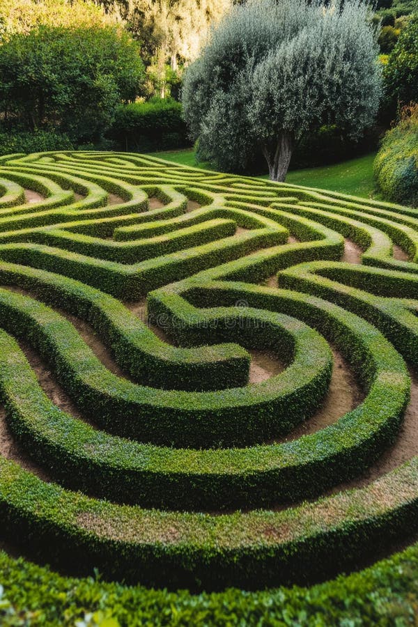 A Maze Made of Hedges with a Tree in the Middle Stock Illustration ...