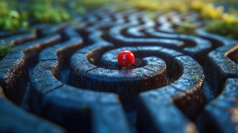 A Maze Made from Stone Blocks with a Glowing Red Dot in the Center ...