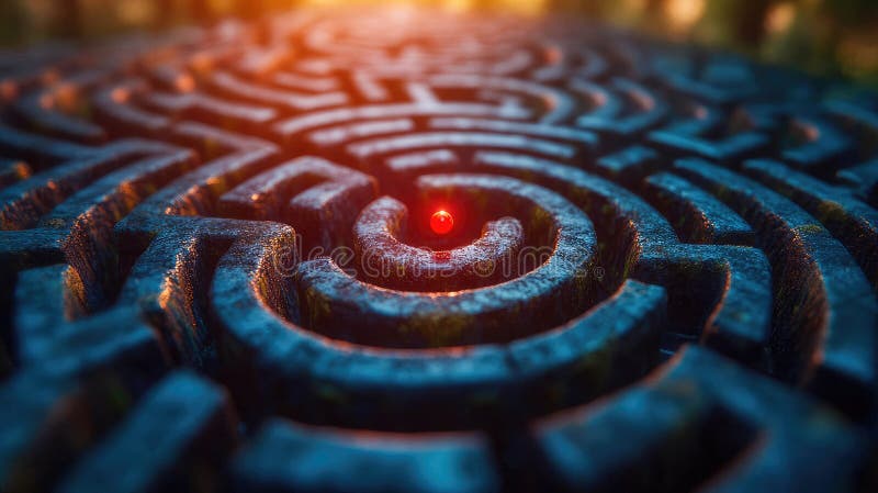 A Maze Made from Stone Blocks with a Glowing Red Dot in the Center ...