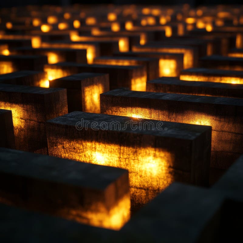 A Maze Made of Wooden Blocks with Lights on Them Stock Illustration ...