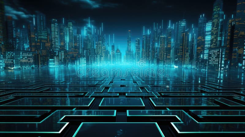 A Maze in the Middle of a City at Night, Abstract Technological ...