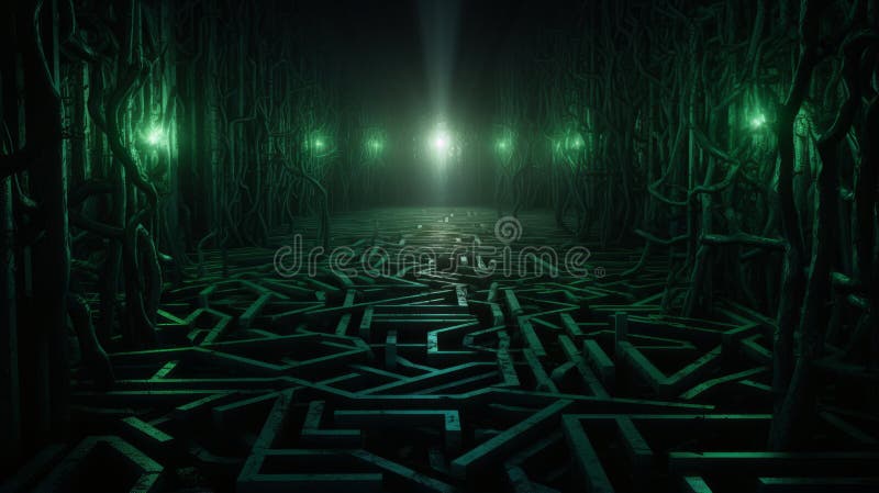Maze in the Middle of a Dark Forest Stock Illustration - Illustration ...