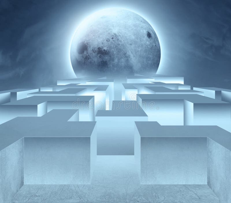 Maze and moon. stock illustration. Illustration of heaven - 39694265