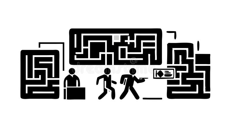 Maze with Multiple Figures, Teamwork and Collective Navigation, Vector ...