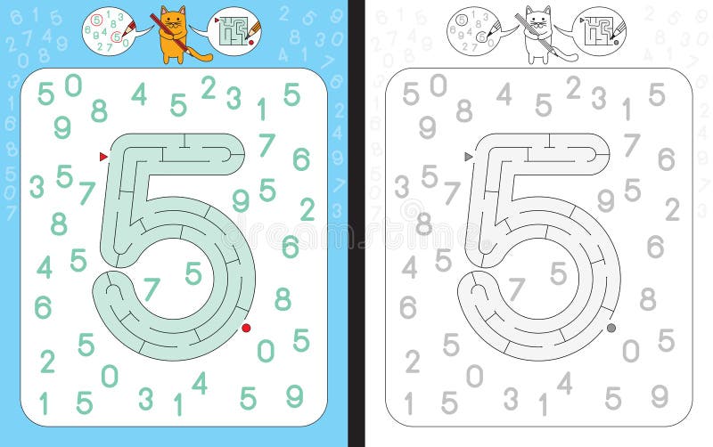 Maze number 7 stock vector. Illustration of worksheet - 93618558