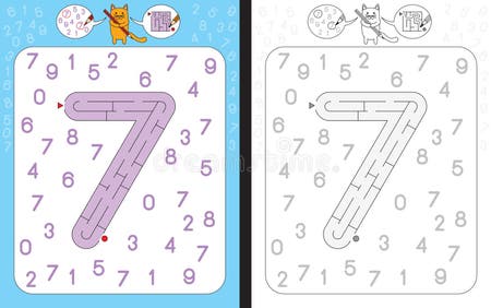Maze number 7 stock vector. Illustration of worksheet - 93618558