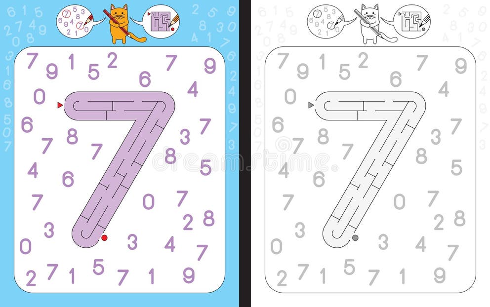 Maze number 7 stock vector. Illustration of worksheet - 93618558