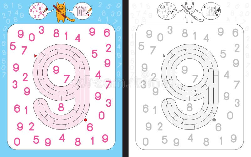 Maze number 7 stock vector. Illustration of worksheet - 93618558