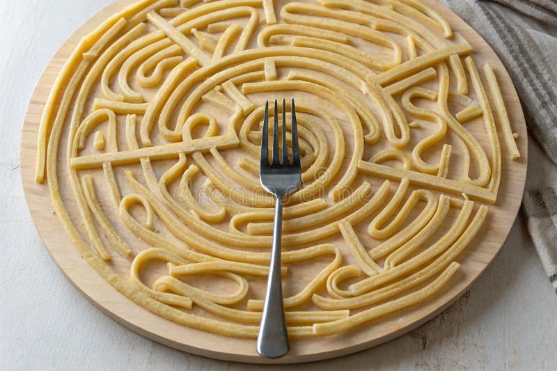 A Maze of Pasta with a Fork in the Center Stock Illustration ...