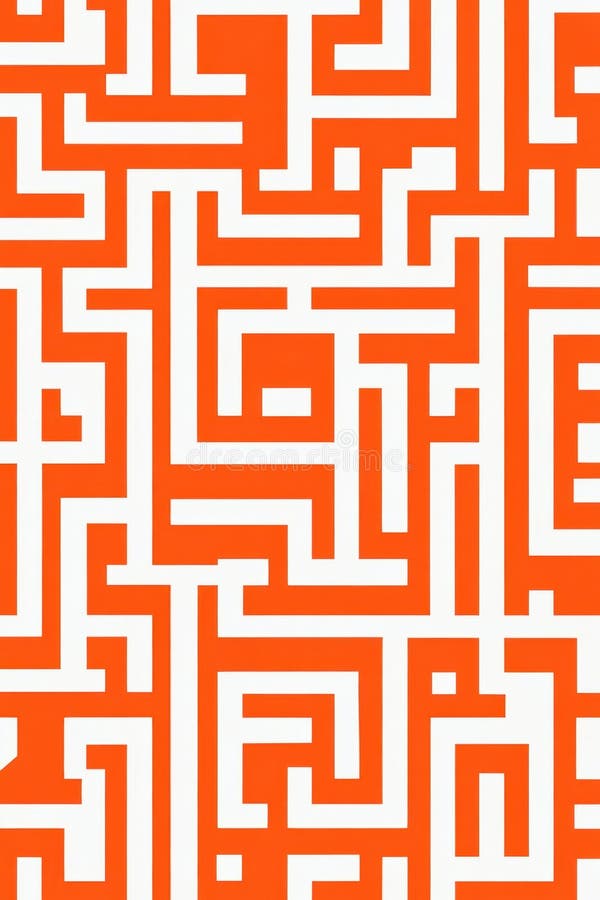 Maze Pattern, Bright Orange and White Maze Pattern Featuring Bold ...