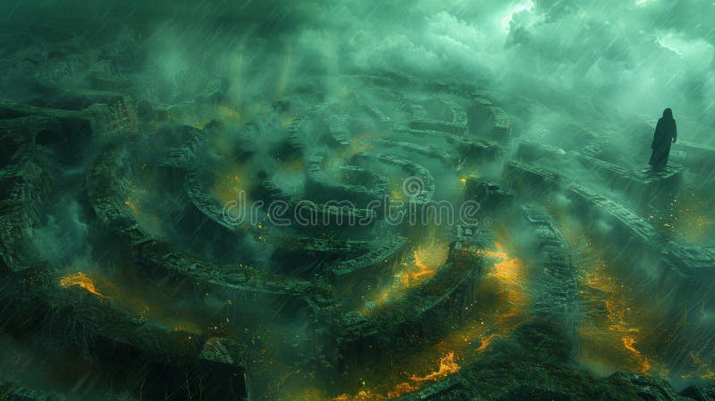 A Maze with a Person Navigating through it and Encountering Obstacles ...