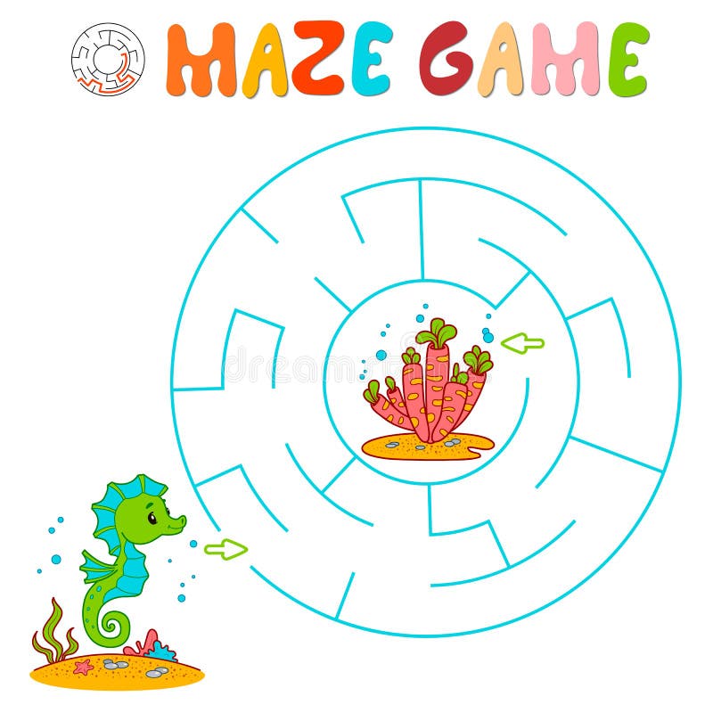 Maze Puzzle Game for Children. Circle Maze or Labyrinth Game with Fish ...