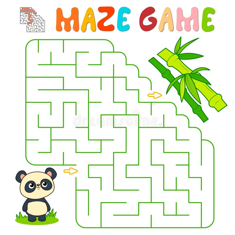 Maze Puzzle Game for Children. Circle Maze or Labyrinth Game with Panda ...