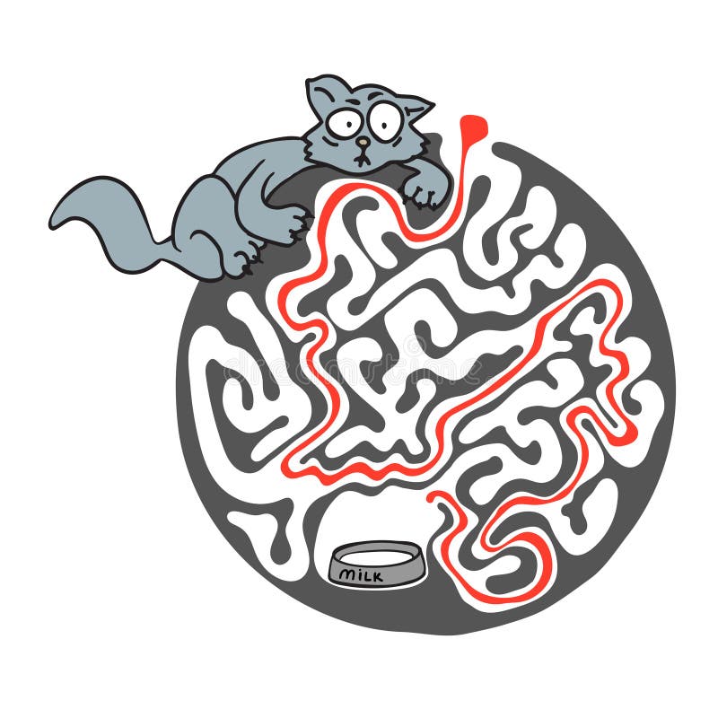 Maze Puzzle for Kids with Cat and Milk. Labyrinth Illustration ...