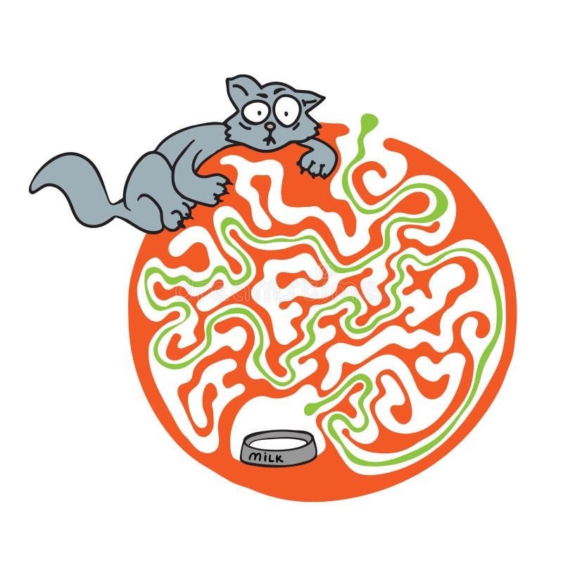 Maze Puzzle for Kids with Cat and Milk. Labyrinth Illustration ...
