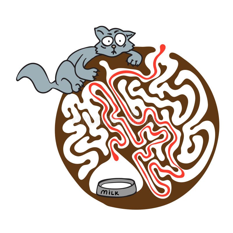 Maze Puzzle for Kids with Cat and Milk. Labyrinth Illustration ...