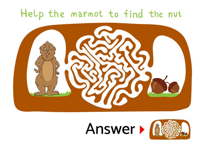 Maze Puzzle for Kids with Marmot and Nut. Labyrinth Illustration ...