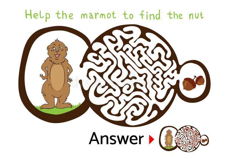 Maze Puzzle for Kids with Marmot and Nut. Labyrinth Illustration ...