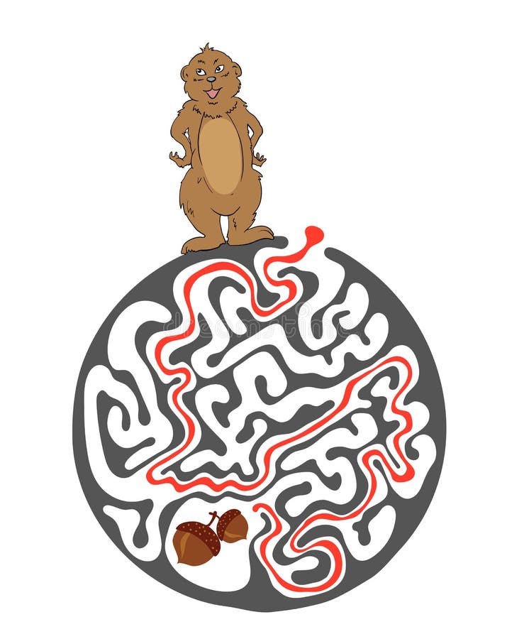 Maze Puzzle for Kids with Marmot and Nut. Labyrinth Illustration ...