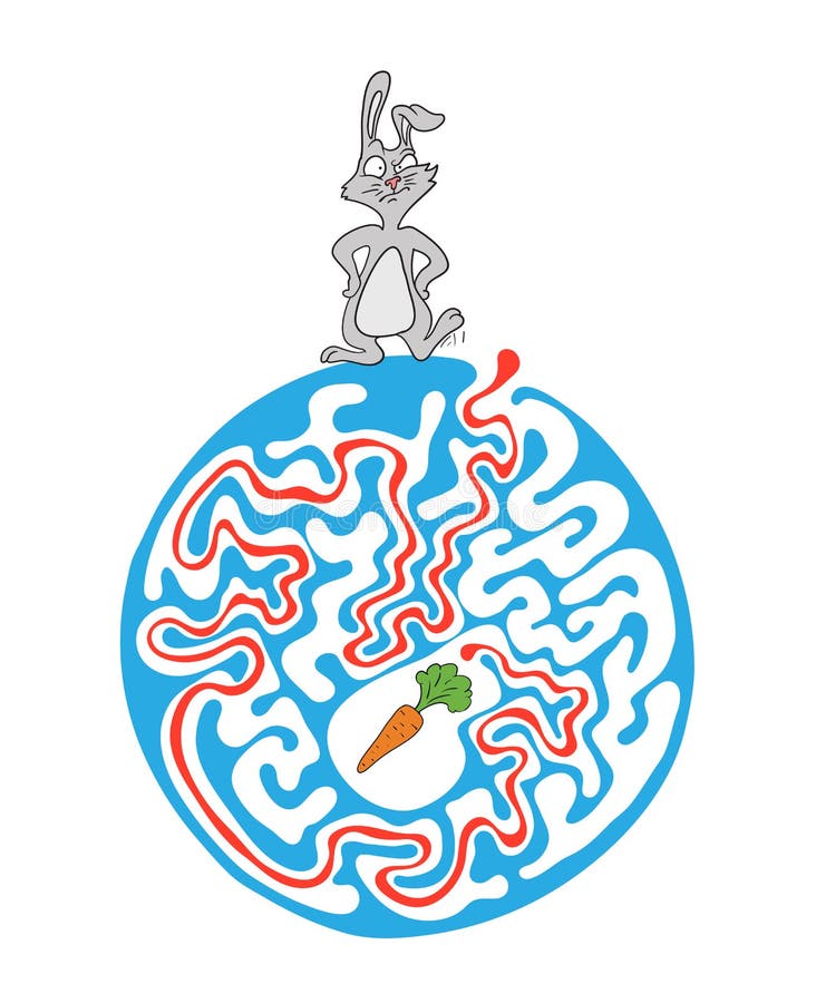 Maze Puzzle for Kids with Rabbit and Carrot. Labyrinth Illustration ...