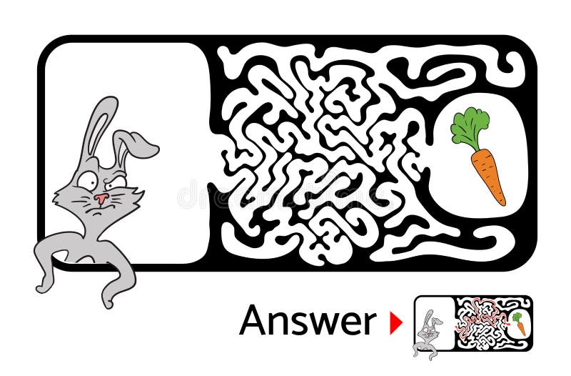 Maze Puzzle for Kids with Rabbit and Carrot. Labyrinth Illustration ...