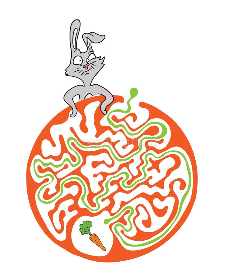 Maze Puzzle for Kids with Rabbit and Carrot. Labyrinth Illustration ...