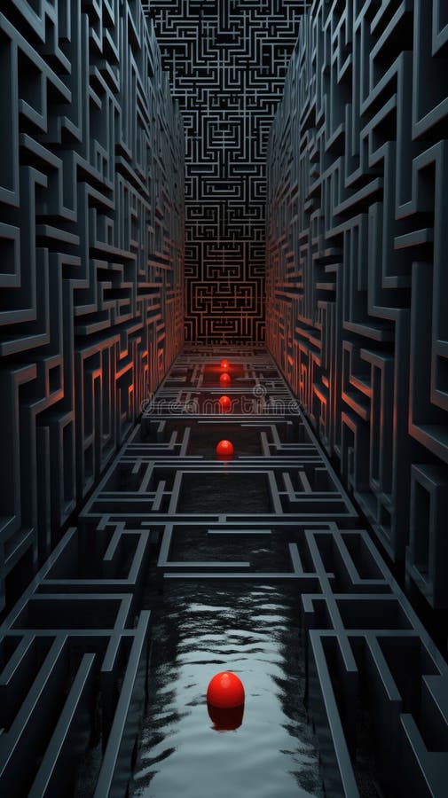 A Maze with a Red Ball in the Middle, AI Stock Image - Image of ideas ...