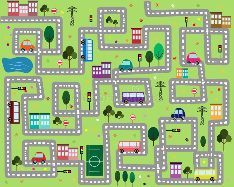Maze from road to city stock vector. Illustration of printed - 205635504