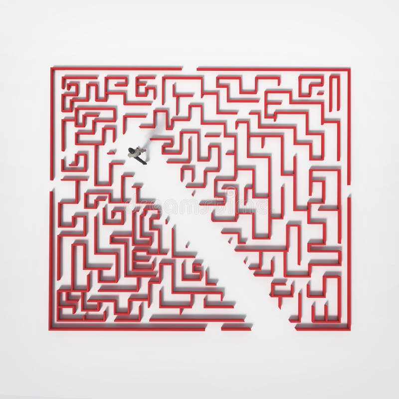 Maze Shortcut. Top View of a Businessman Walking through a Maze . Stock ...