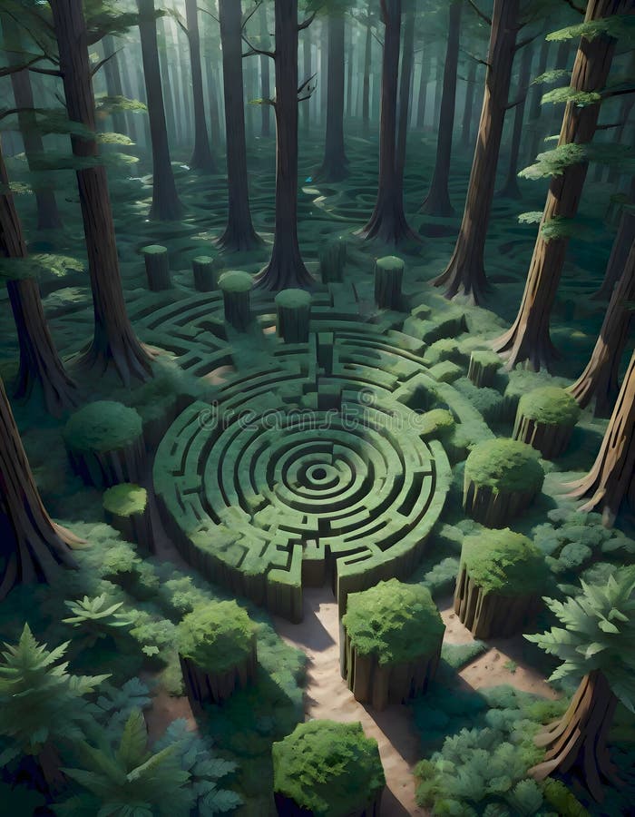 A AMze is Shown in a Forest with Trees and Bushes, Generative AI Stock ...
