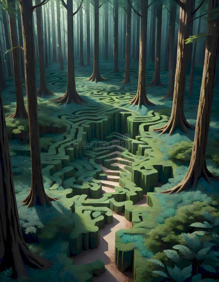 A Maze is Shown in a Forest with Trees and Bushes, Generative AI Stock ...