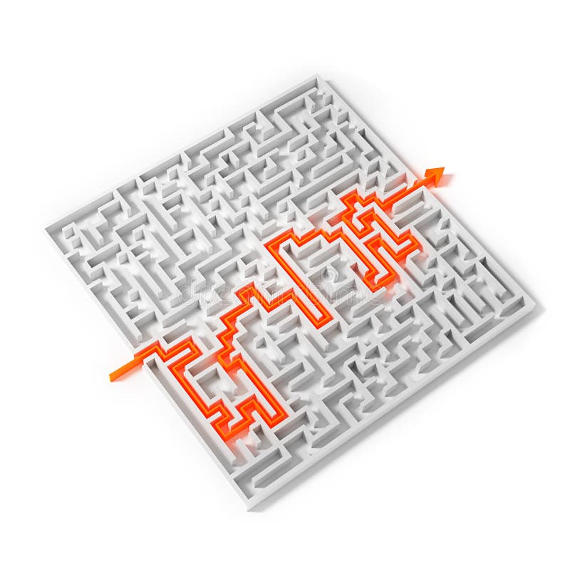 Maze Solution, 3d Illustration Stock Illustration - Illustration of ...
