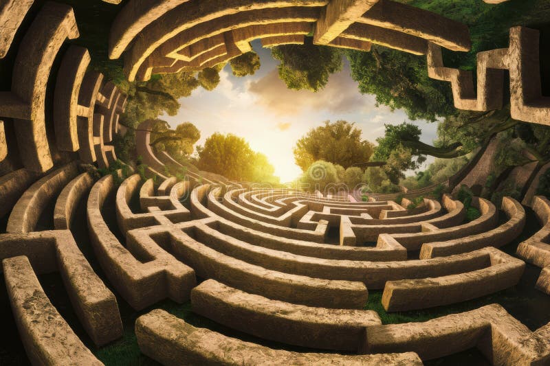 A Maze of Stone with Trees and Sun in the Background, AI Stock Photo ...