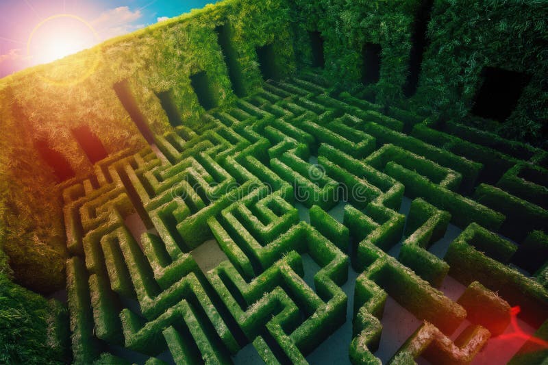 A Maze with a Sun Shining through it in the Sky, AI Stock Image - Image ...