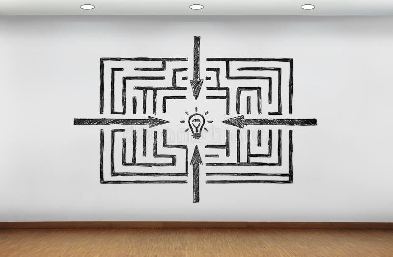 Maze To Success Drawing on Wall Stock Illustration - Illustration of ...