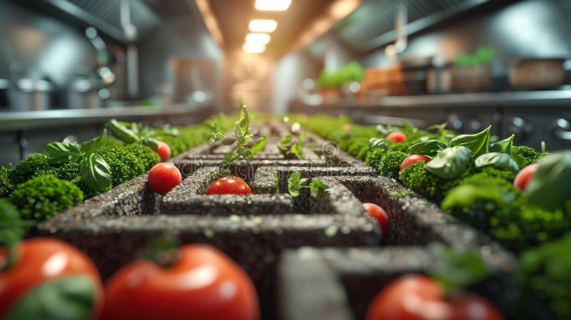A Maze of Tomatoes and Broccoli Growing in a Kitchen, AI Stock Photo ...