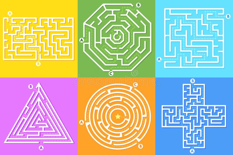 Mazes Direction Choices. Maze Labyrinth Game, Puzzle Square Circle ...